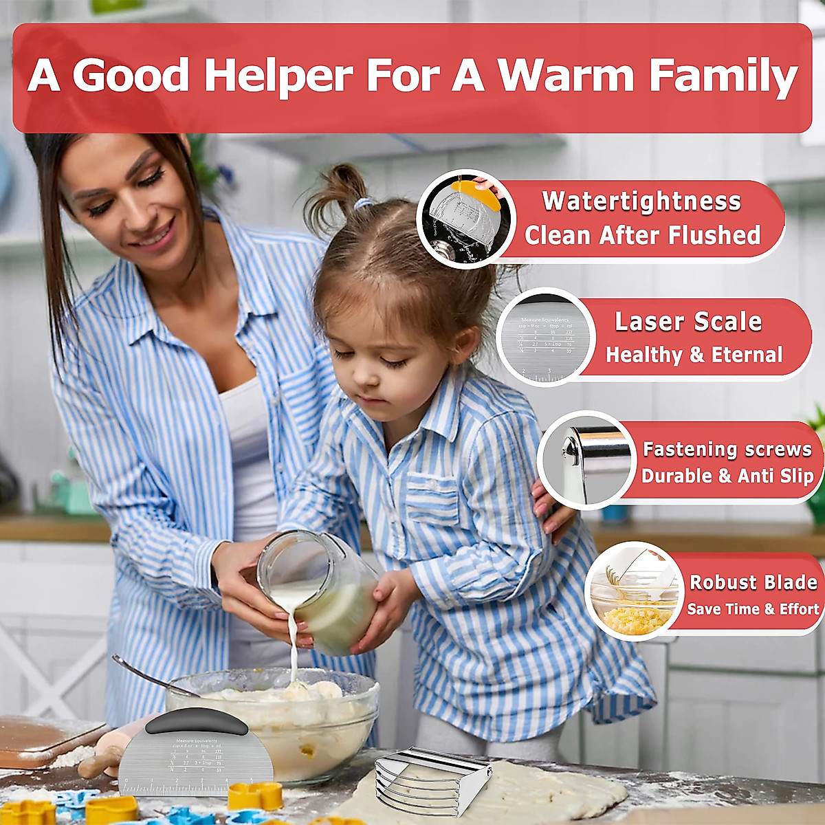 Pastry Cutter Dough Scraper Dough Cutter Scraper Tool Kitchen Pastry Blender,Stainless Steel Pastry Cutters Heavy Duty Dough Cutter for Kitchen Baking Tools,Comfortable and Dishwasher Safe (Black)