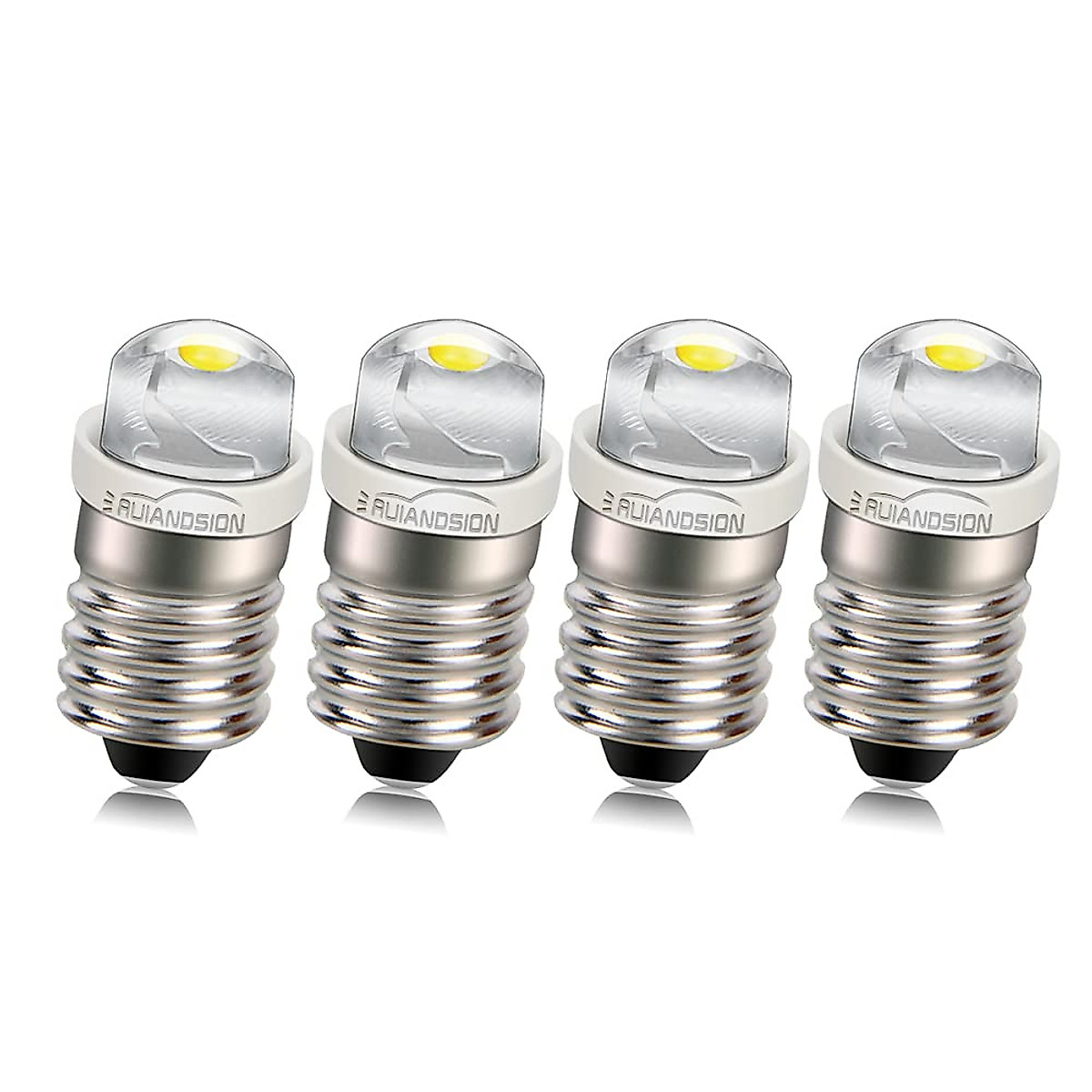 Ruiandsion 4pcs E10 LED Bulb DC 1.5V 0.5W 6000K White LED Bulb for Torch light Flashlight light,Negative Earth
