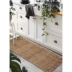 Hausattire Hand Woven Jute Rug, 2'x3' - Natural, Reversible Farmhouse Accent Rugs for Living Room, Kitchen, Bedroom - 24x36 Inches