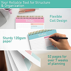 S&O Daily Planner Notepad for Productivity - 52 Page Office To Do List - Undated Coiled Note paper Organizer - Spiral Desk Notebook Perfect for Setting Goals, Task Planning and Organisation - Set of 4