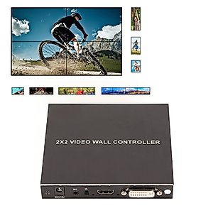 2x2 HDMI Video Wall Controller, Ultra HD 4 Channel DVI TV Wall Video multiviewer, 180° Rotating HDMI Splicing Display Processor with Remote for Laptop PC Computers, DVD Players(US)
