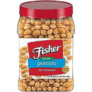 Fisher Snack Sea Salt Dry Roasted Peanuts, 36 Ounces, No Artificial Colors or Flavors