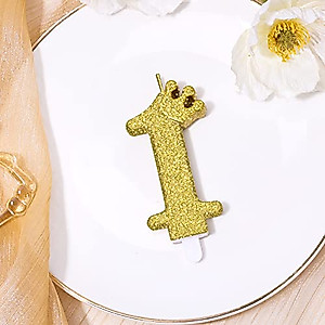 3.35inch Birthday Number Candle, 0-9 3D Candle Cake Topper with Crown Numeral Cake Candles Glitter Number Candles for Birthday Cake Anniversary Parties(Gold; 1)