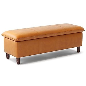 LUE BONA Storage Ottoman Bench, 49" Brown Faux Leather Storage End of Bed Bench, Modern Upholstered Window Bench with Thicker Seat/Nailhead Trim/Safety Hinge for Bedroom, Living Room, 300LB
