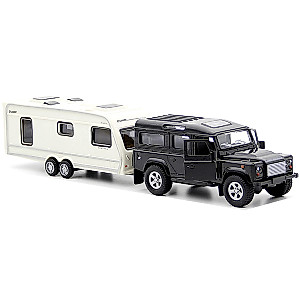 Toy Camper SUV Trailer Towing RV Motorhome Toys for Boys Diecast Truck Model Car Metal Pull Back Toy Cars Vehicle, Doors Open Light Sound, Outdoor Land Adventure Play Set, Kids Gifts