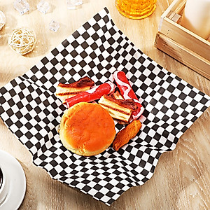200 Sheets Wax Deli Paper Sheets for Food 12 x 12 inch Checkered Dry Waxed Deli Paper Sheet for Sandwich Paper Liner, Food Basket Liners, Food Wrapping, Black-White