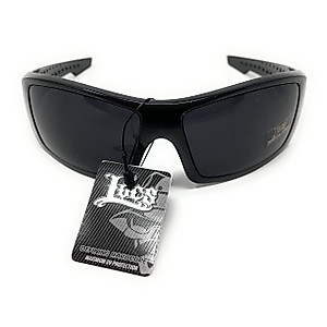 Locs Men's Rectangular Hardcore Black Wrap 63mm Sunglasses (Cursive Logo)