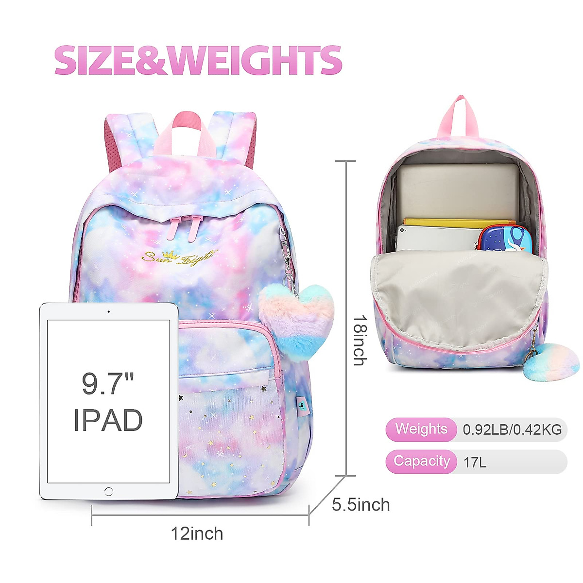 Otbjmbx Backpack for Girls, Kids Elementary Bookbag, Waterproof Large Space School Backpacks for Teens, suitable for Travel and School (Tie Dyed Purple)