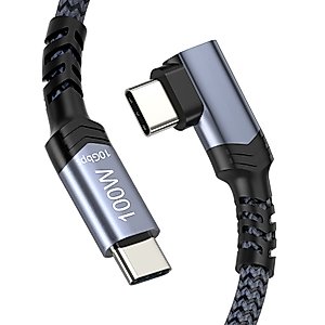 USB C to USB C Cable 100W 10ft, 90 Degree USB C 3.1 Gen2 Cable 20V/5A Fast Charging Cord 4K@60Hz Video Output 10Gbps Data Cable Compatible with MacBook, iPad, Pixelbook, Cellphones and Tablets-Black