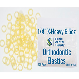 1/4 Inch Orthodontic Elastic Rubber Bands - 100 Pack - Natural Latex, X- Heavy 6.5 Ounce Small Rubberbands, Braces, Dreadlocks Hair Braids, Teeth Gap, Grooming, Crafts - Sonic Dental - Made in USA