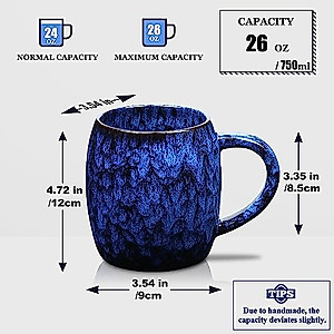 26 Oz Extra Large Ceramic Coffee Mug, Handmade Pottery Oversized Tea Cup for Office and Home, Microwave and Dishwasher Safe, Unique Texture Glaze Jumbo Mugs with Big Handle for Milk Cocoa (Deep Blue)