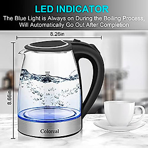 Water Electric Kettle, 1.8L Glass Electric Tea Kettle 1200w Cordless Electric Kettle with LED Light Portable Water Heater Boiler Pot Tea kettle Fast Boiling BPA-Free Auto Shut-off Boil-Dry Protection