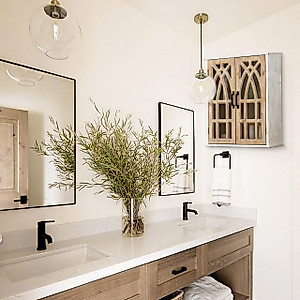 LuxenHome Farmhouse Wall Cabinet with 2 Door, 20" Floating Storage Cabinet with Shelves for Kitchen, Bathroom, Home Office,Utility Room Disdressed White Wood Wall-Mounted Storage for Small Spaces