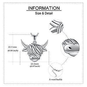 YAFEINI Highland Cow Necklace Sterling Silver Highland Cow Pendant Necklace Scottish Jewelry for Women Gifts