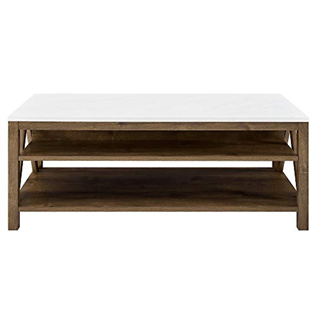 Walker Edison Modern Farmhouse A-Frame Wood Rectangle Coffee Table Living Room Ottoman Storage Shelf, 48 Inch, Natural Walnut