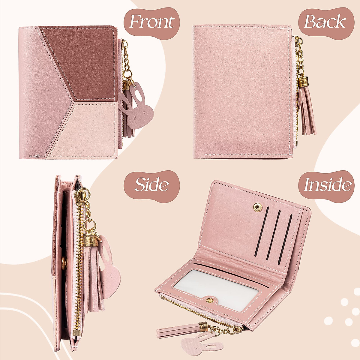 MIPAHI Simple Short Women's Zipper Wallet With Tassels,Leather Large-Capacity Card Holder Coin Purse for Women 4.7 * 3.5 * 0.6 inch