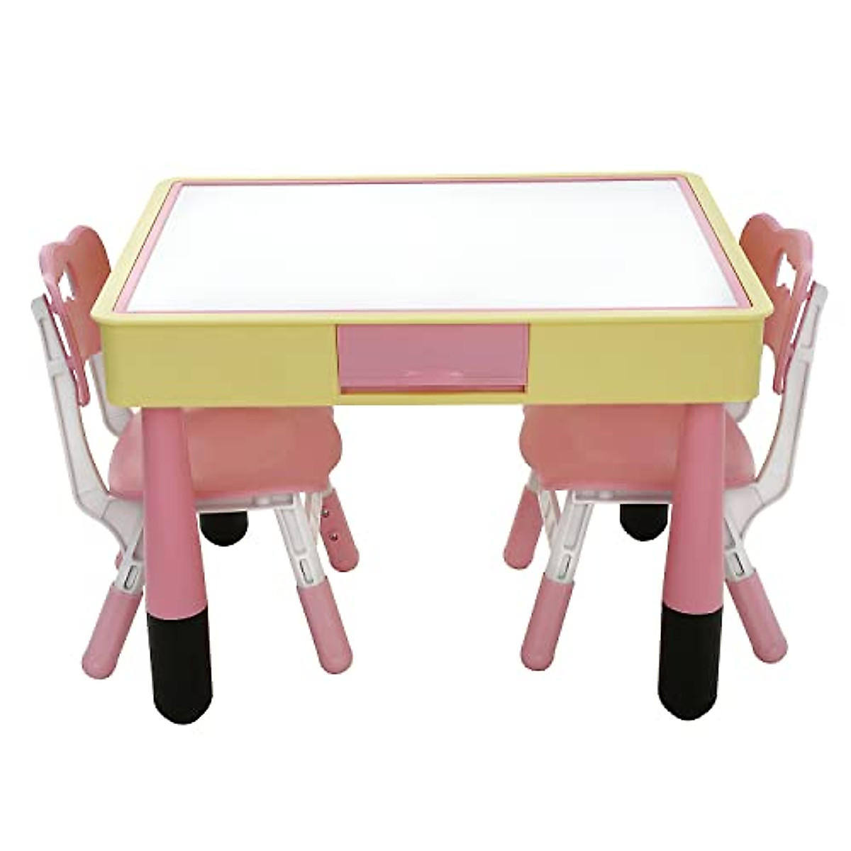 FLYING OLLY Kids Table and Chair Set with Block-Build Table & Dry-Erase Activity Table, Compatible Kids Art painting Table with 2 Drawers for Kids and Toddlers for Daycare, Classroom, Kids Room (Pink)