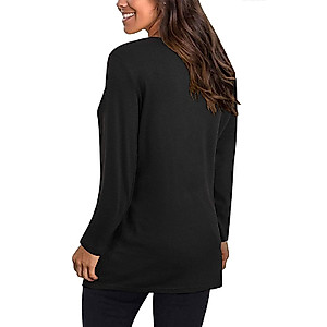 Aniywn Women's Button Down Henley Shirt Casual Solid Color Long Sleeve t Shirt Ladies Plain Tops Blouse for Work Office Black