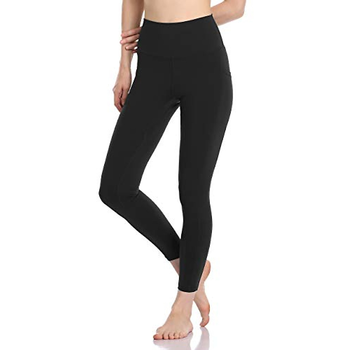Colorfulkoala Women's High Waisted Tummy Control Workout Leggings 7/8 Length Yoga Pants with Pockets (S, Black)