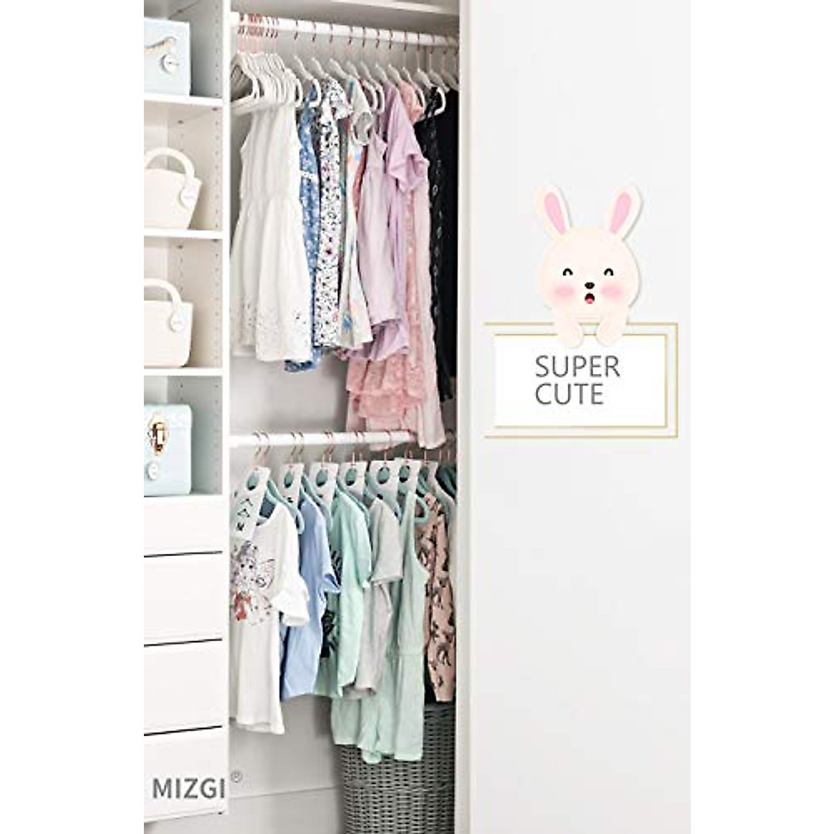 MIZGI Premium Kids Velvet Hangers (Pack of 50) with Copper/Rose Gold Hooks,Space Saving Ultra Thin,Non Slip Baby Hangers for Children's Skirt Dress Pants,Clothes Hangers(Gray)