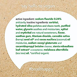 Hello Vegan Fluoride Toothpaste, Moisturizing Hemp Seed Oil + Coconut Oil, Super Fresh Family Farmed Spearmint, Naturally Whitening Toothpaste, Helps Remove Plaque, 4 Ounce