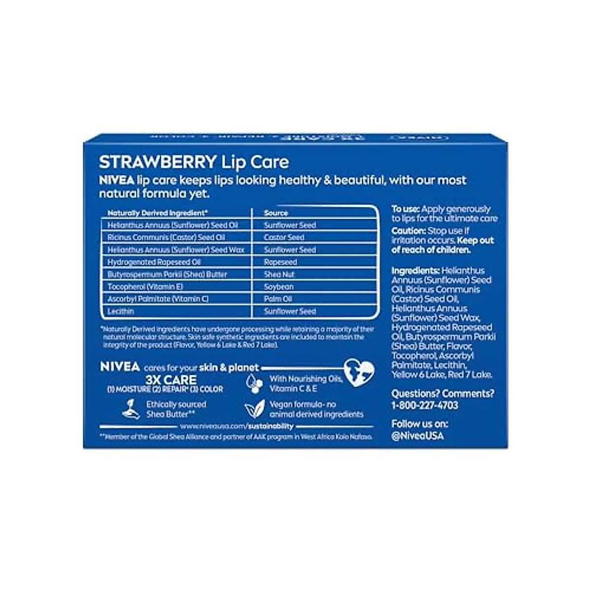 NIVEA Strawberry Lip Care, Tinted Lip Balm Pack with Shea Butter, Nourishing Oils and Vitamin C & E, 3-in-1 Moisture, Repair and Color, 0.17 Oz Stick, Pack of 4