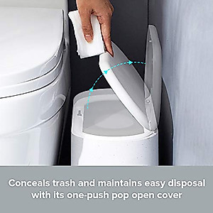 3.2Gal/12.1L Oval Slim Trash Can - Nordic Style Garbage Can with Lid - White Plastic Trash Can w/ Press Top White Lid - Space Saving Kitchen Trash Can w/ Double Barrel Removable Plastic Bin Liner