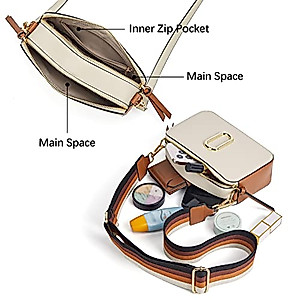 BOSTANTEN Crossbody Bags for Women Leather Snapshot Phone Purses Shoulder Handbags with 2 Adjustable Wide Strap Beige White