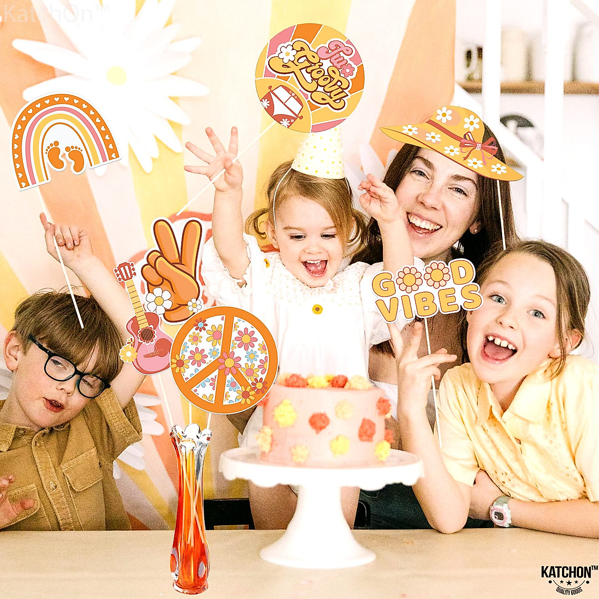 KatchOn, Two Groovy Photo Booth Props - Pack of 40, Groovy Photo Props | 60s Photo Booth Props | Retro Photo Booth Props for Two Groovy Party Decorations | Hippie Photo Booth Props for Birthday Party