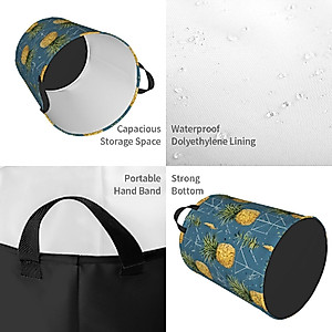 Gold Pineapple Background Printed Circular Hamper Laundry Basket For Bathroom Toy Storage Organizer Basket Collapsible Round With Handles Laundry Hamper