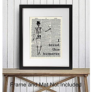 Funny Skeleton Dictionary Art Poster - 8x10 Upcycled Steampunk Home, Apartment or Wall Decoration, Room Decor for Home or Doctors Medical Office - Cool Unique Gift for Goth Fans - Picture, Print Photo