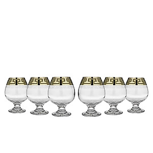 Crystal Goose, 13.5 Oz. Brandy Glasses with Gold Rim, Scotch Whiskey Bourbon Snifters on a Stem, Wedding Drinkware, Gift Box Set of 6