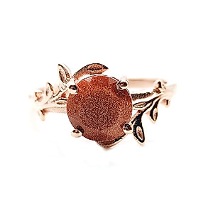 Rings For Women Round Cut Sandstone Ring Leaf Gemstone Ring Gold Sandstone Solitaire Promise Ring Designer Beautiful Handmade Gift Ring BY FOREVER GEMS & JEWELS