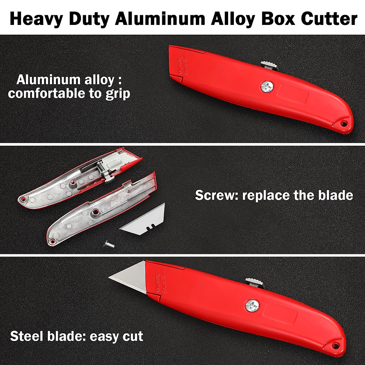 Reginary 40 Pcs Box Cutter Bulk Utility Knife Heavy Duty Retractable Knife Sturdy Aluminum Box Cutter Safety Razor Knife for Ropes, Boxes, Cartons, Plastics, DIY and Cardboard
