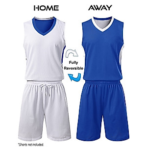 Youth Boys Reversible Mesh Performance Athletic Basketball Jerseys Blank Team Uniforms for Sports Scrimmage (1 Piece) (Blue/Wht, Youth Medium)
