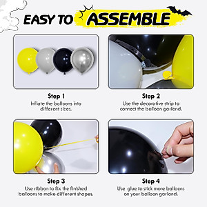 133PCS Black Yellow and Silver Balloons Arch Garland Kit, Bat Theme Balloon Arch for Man with Foil Balloons for Baby Shower Bat Theme Birthday Party Decorations