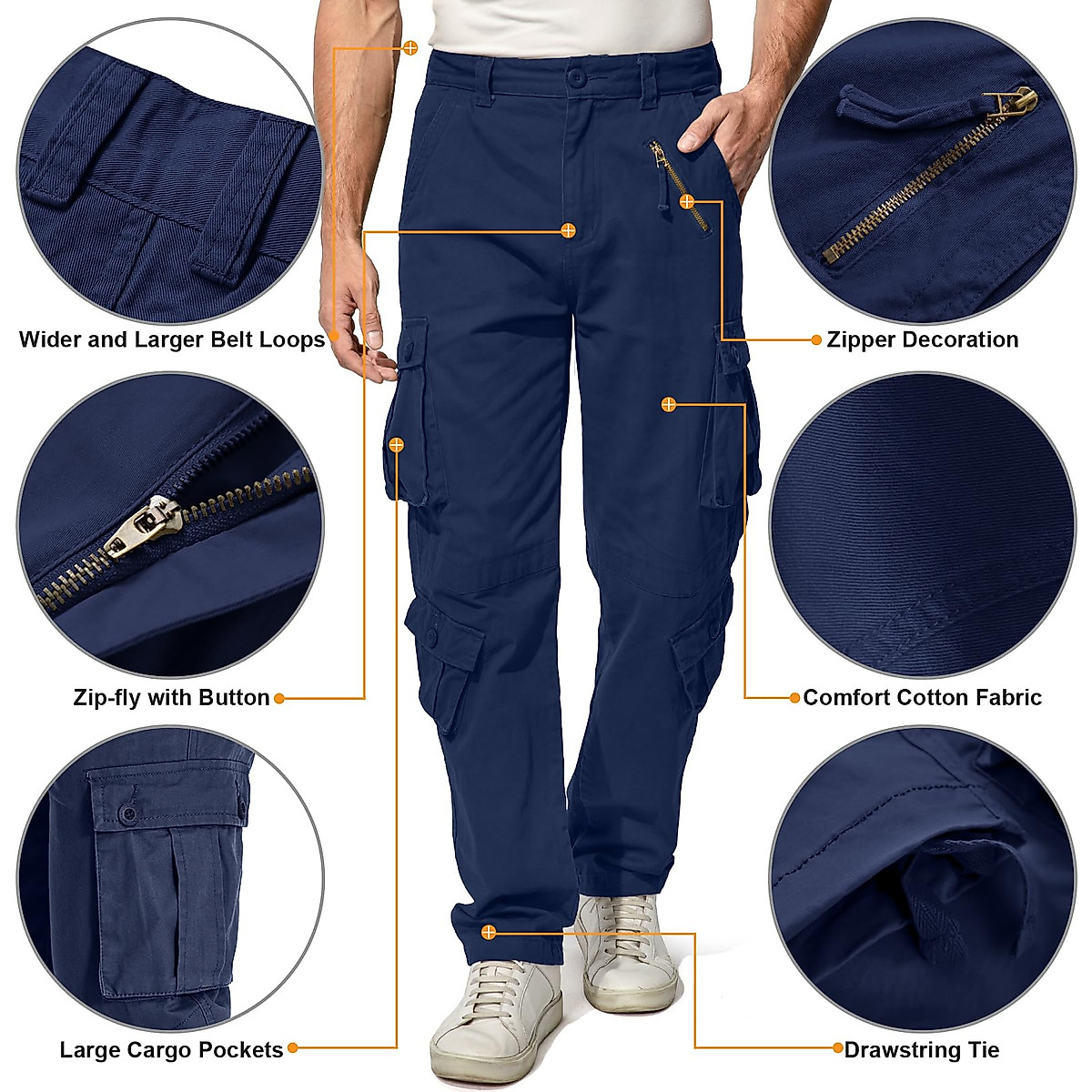 Men's BDU Casual Military Pants, Tactical Wild Army Combat ACU Rip Stop Camo Cargo Work Pants Trousers with 8 Pockets #7533 Navy Blue 30