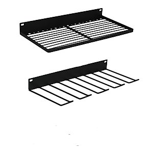 LYHLYA Power Tool Organizer Wall Mount with Charging Station, Drill Holder, 2 Shelves, 2 Tool Rails, Heavy Duty Metal, Black, 2 Pack