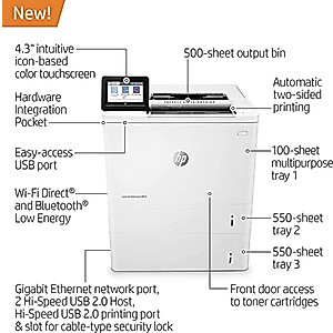 HP Laserjet Enterprise M612x Single-Function Wireless Monochrome Laser Printer, White - Print only - 4.3" Touchscreen, 75 ppm, 1200 x 1200 dpi, Auto Duplex Printing, Ethernet - Cbmou External Webcam