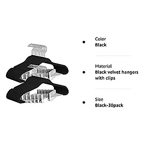 TIMMY 30-Pack Pants Hangers, 16.7-Inch Long Velvet Trousers Hangers with Adjustable Clips, Heavy-Duty, Non-Slip, Space-Saving ，360 ° Swivel Hooks Black Velvet Hanger