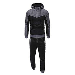 Thenlian Men's Autumn Winter Packwork Sweatshirt Top Pants Sets Sports Suit Tracksuit(XXL, Dark Gray)