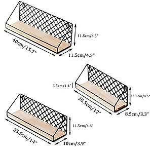 Sziqiqi Floating Shelves for Wall Storage Mounted Shelf-Set of 3 Rustic Wood Wall Shelving for Bathroom Bedroom Kitchen Living Room Office Plant Book (Black)