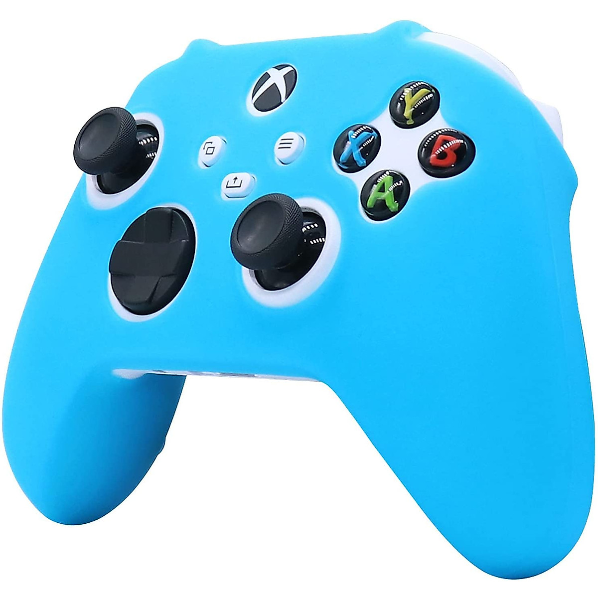 HLRAO Blue Silicone Cover Skin for Xbox Series X/S Controller Glow in The Dark Anti-Slip Soft Rubber Case Protector Accessories Set with 8 Glow in The Dark Thumb Grips Caps + 2 Cute Cat Paw Caps.
