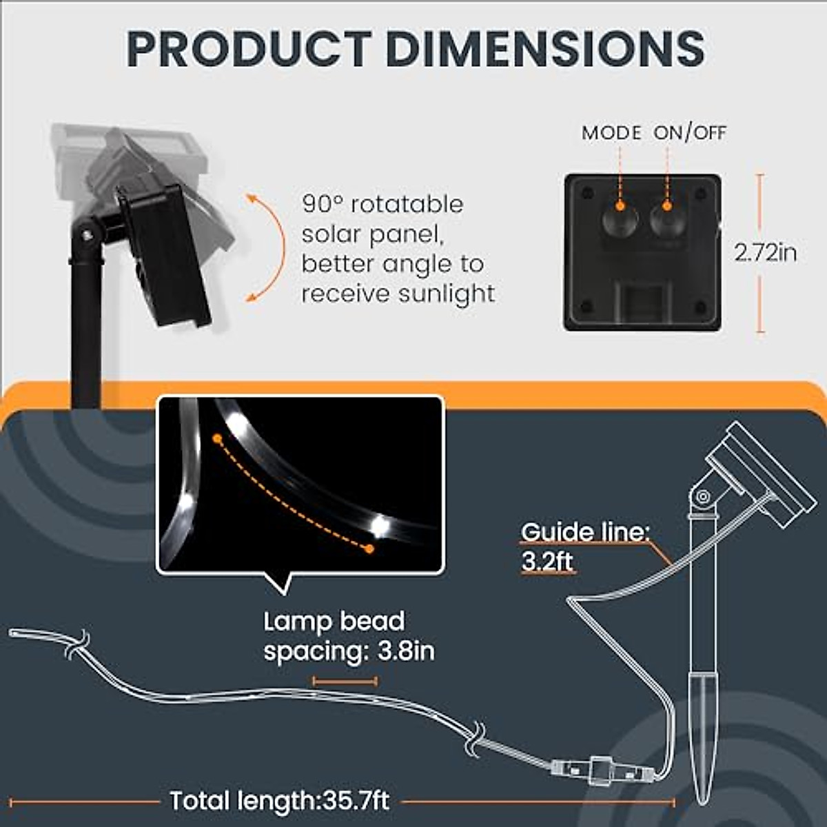 GIGALUMI 2 Pack Solar Rope Lights Outdoor, Each with 100 LEDs 35.7 Feet 8 Modes, Solar Rope String Lights Outdoor, Solar String Lights Outdoor for Garden Fence Patio Yard Party Christmas Decorations