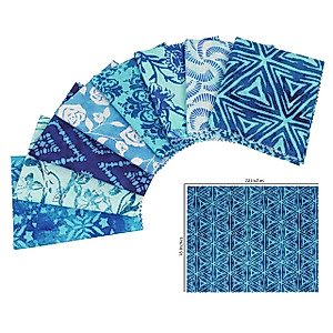 Soimoi 8 Pc Fat Quarter Bundle, Asian Batik Print 18"x 22" DIY Patchwork- 100% Cotton Pre-Cut Quilting Fabric Medium Blue