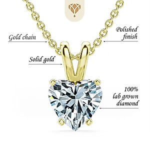 The Diamond Deal VS1-VS2 Clarity .25CT(1/4 Cttw) Cttw Lab-Grown Heart Shape Solitaire Diamond Pendant Necklace Womens |14k Yellow Gold with 18" chain
