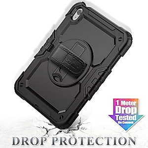 SEYMAC stock Case for iPad 10th Generation 10.9'', Full-Body Drop Protection Case with Screen Protector &360° Rotate Hand Strap/Stand, Black