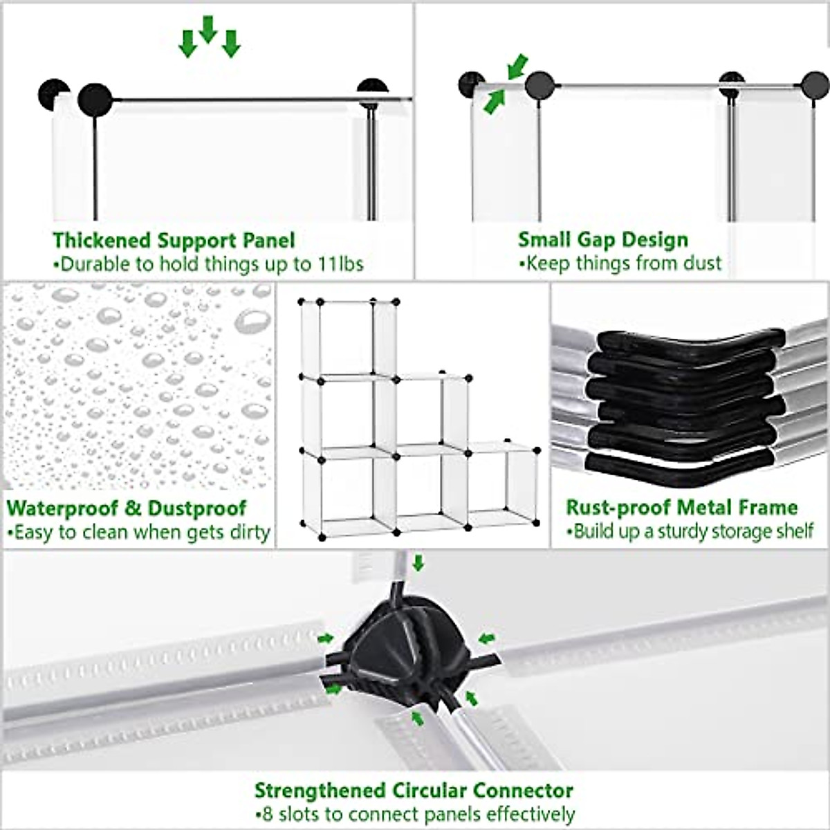 C&AHOME Cube Storage Organizer, 6-Cube Shelves Units, Closet Cabinet, DIY Plastic Modular Book Shelf, Ideal for Bedroom, Living Room, Office, 36.6" L x 12.4" W x 36.6" H Translucent White SBTM3506A