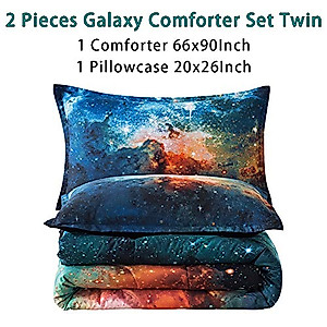 Litanika 3D Galaxy Comforter Twin(66x90lnch), 2 Pieces(1 Galaxy Comforter, 1 Pillowcase), Universe Outer Space Comforter, Microfiber Bedding Set for Boy Girl Kid Teen
