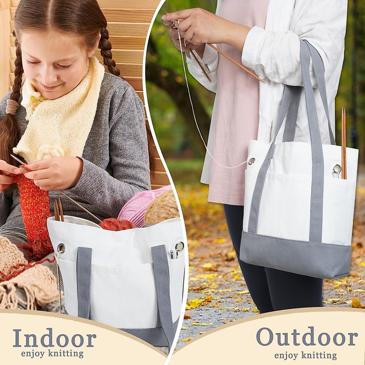 LeCorner Yarn Bag, Canvas Tote Crochet Bag Organizer, Lightweight Yarn Storage Knitting Bag for Crocheting, Portable Travel Crochet Bags and Totes, Crochet Accessories, Knitting Kit Holder